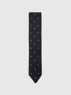 REISS Punto Spot Silk Knitted Pin-dot Tie - Navy