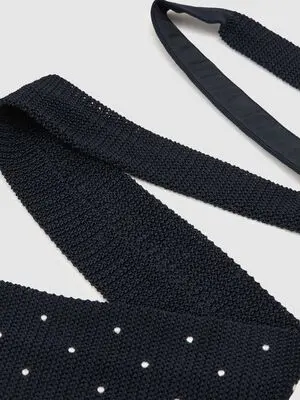 REISS Punto Spot Silk Knitted Pin-dot Tie - Navy