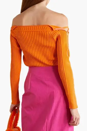 Jacquemus Oro Off-the-shoulder Ribbed-knit Top