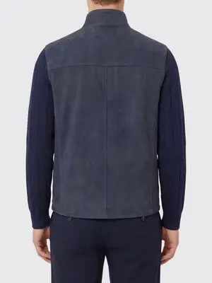 Eleventy Zip-up Suede Jacket With Knit Sleeves - Blue