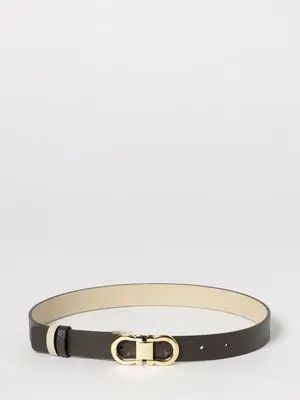 FERRAGAMO Leather Belt With Gold Tone Buckle - Brown
