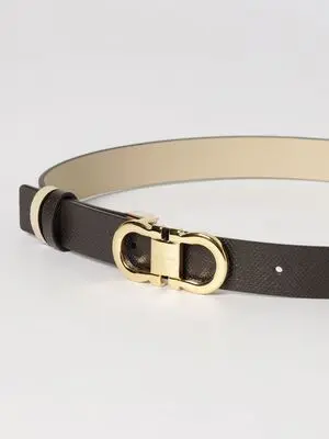 FERRAGAMO Leather Belt With Gold Tone Buckle - Brown