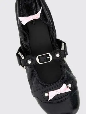 Balenciaga City Arena Leather Ballet Flats With Bows - Black