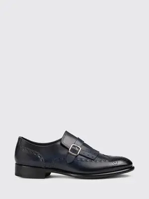 DOUCAL'S Leather Monk Strap Shoes With Brogue Detailing And Fringe - Blue