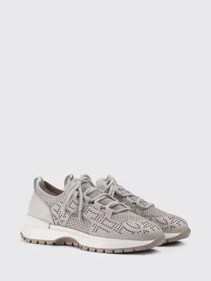 DOUCAL'S Perforated Leather And Crochet Knit Lace-up Sneakers - Ice