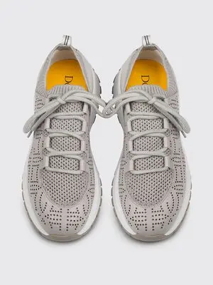 DOUCAL'S Perforated Leather And Crochet Knit Lace-up Sneakers - Ice