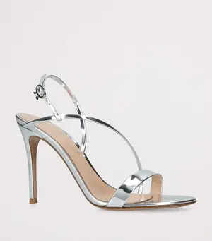 GIANVITO ROSSI Metallic Leather Manhattan Heeled Sandals 95 - Silver
