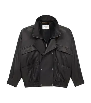 Saint Laurent Leather Bomber Jacket - Black