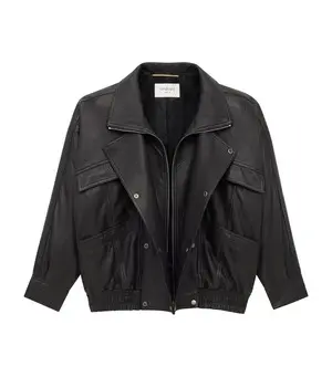 Saint Laurent Leather Bomber Jacket - Black