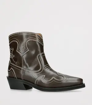 GANNI Embroidered Western Boots - Green