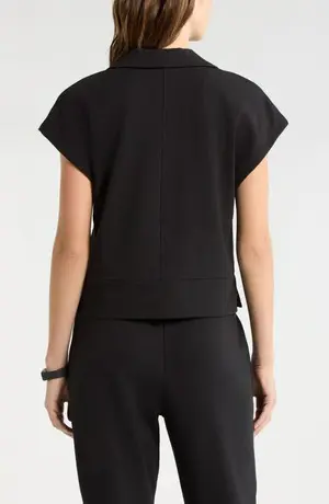 Zella Tempo Terry Half-zip Short-sleeve Sweatshirt - Black