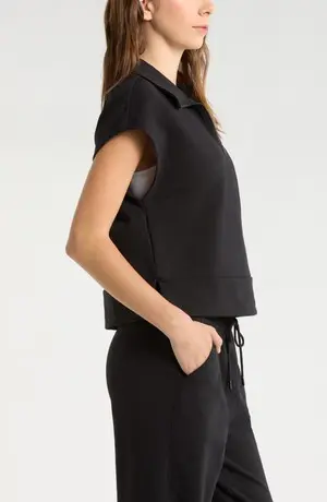 Zella Tempo Terry Half-zip Short-sleeve Sweatshirt - Black