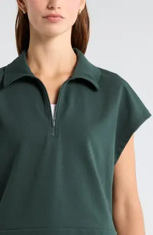 Zella Tempo Terry Half-zip Short-sleeve Sweatshirt - Green Timber