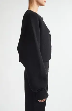 TOTEME Oversized Cropped Wool Cardigan - Black