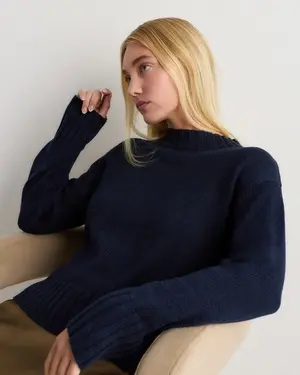 Quince Cotton Linen Relaxed Crew Sweater - Deep Navy