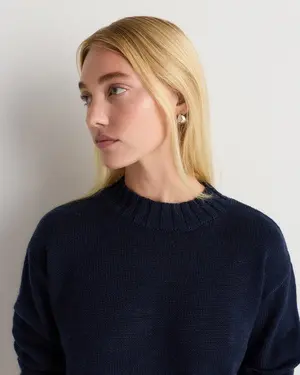 Quince Cotton Linen Relaxed Crew Sweater - Deep Navy