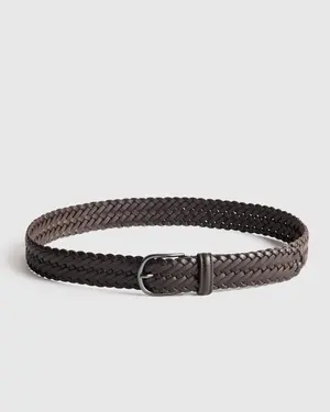 Quince Italian Leather Woven Belt - Hickory
