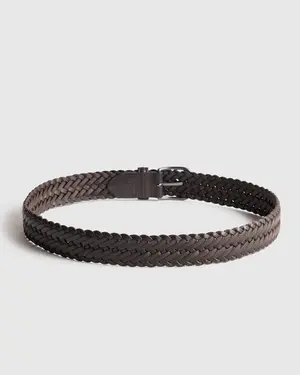 Quince Italian Leather Woven Belt - Hickory