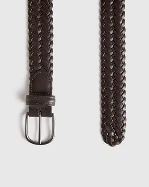 Quince Italian Leather Woven Belt - Hickory