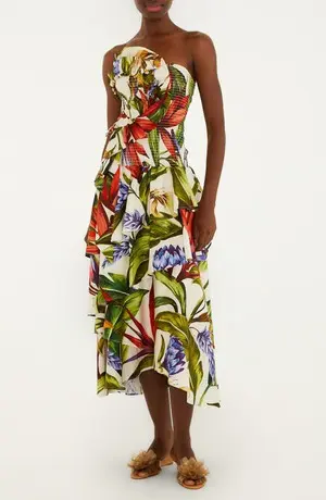 Farm Rio Florart Strapless High-low Cotton Dress