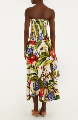 Farm Rio Florart Strapless High-low Cotton Dress
