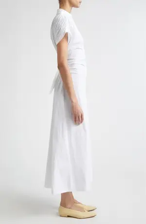 Lela Rose Cotton Stretch Poplin Tie Waist Shirtdress - White