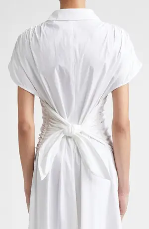 Lela Rose Cotton Stretch Poplin Tie Waist Shirtdress - White