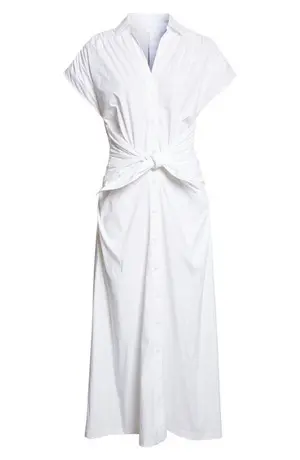 Lela Rose Cotton Stretch Poplin Tie Waist Shirtdress - White