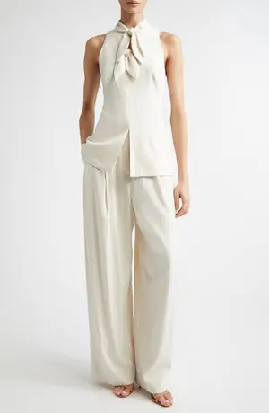 Lela Rose Linen-blend Sleeveless Top With Bow Embellishments