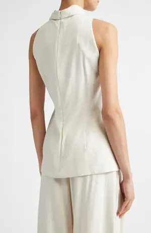 Lela Rose Linen-blend Sleeveless Top With Bow Embellishments
