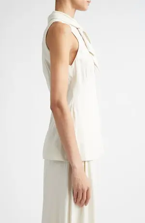 Lela Rose Linen-blend Sleeveless Top With Bow Embellishments