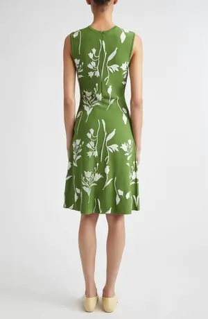 Lela Rose Floral Jacquard Sleeveless Sweater Dress