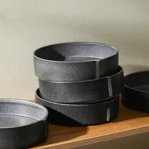 STONE + LAIN Bao Stoneware 4-piece Pasta Bowl Set - Charcoal