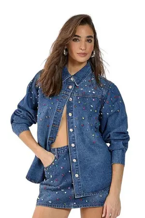 Nasty Gal Denim Embellished Shirt - Authentic Midwash