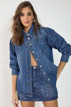 Nasty Gal Denim Embellished Shirt