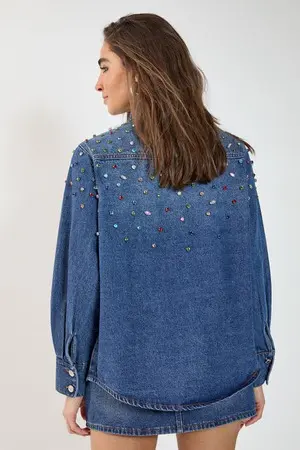 Nasty Gal Denim Embellished Shirt