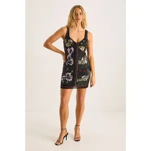 Nasty Gal Celestial Beaded Mini Dress - Black