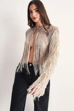 Nasty Gal Embellished Tasseled Jacket - Silver
