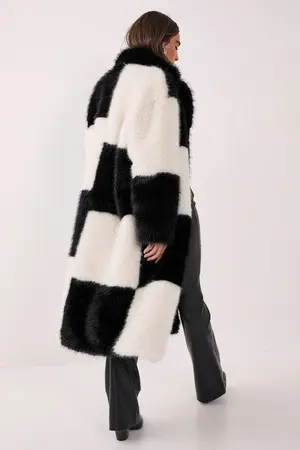 Nasty Gal Check Faux Fur Coat
