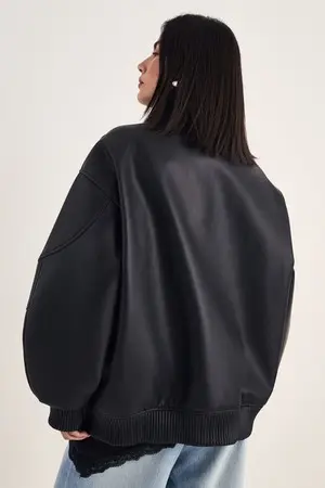 Nasty Gal Longline Faux Leather Bomber Jacket