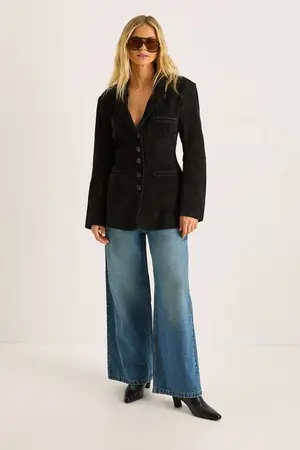 Nasty Gal Real Suede Cinched Waist Blazer