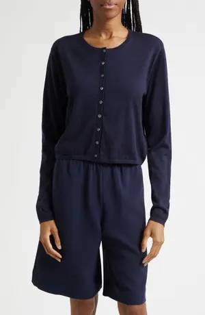 LESET James Merino Wool Crewneck Cardigan - Midnight