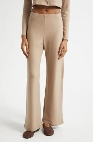 LESET Lauren Wide-leg Knit Pants - Sable