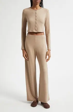 LESET Lauren Wide-leg Knit Pants - Sable