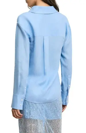 Veronica Beard Perezzi Asymmetric Linen Button-up Shirt - Blue Jay
