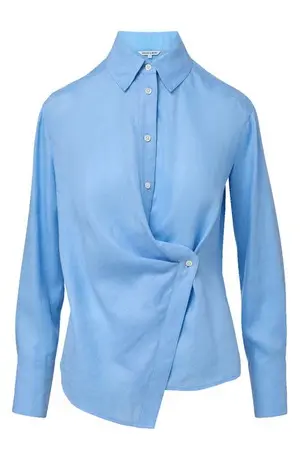 Veronica Beard Perezzi Asymmetric Linen Button-up Shirt - Blue Jay