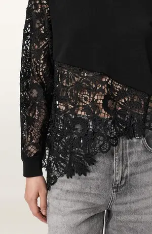 ALLSAINTS Malorie Long Sleeve Lace Shirt - Black