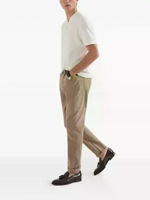 Brunello Cucinelli Embroidered-logo Trousers - Neutrals
