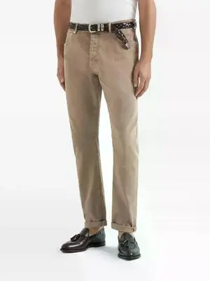 Brunello Cucinelli Embroidered-logo Trousers - Neutrals