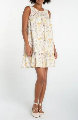 LIVERPOOL Crochet Detail Floral Shift Dress - Pristine Multi